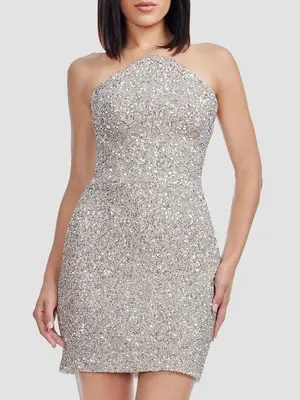 Dress The Population Anica Sequin Pointed Bodice Strapless Minidress