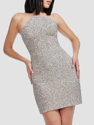 Dress The Population Anica Sequin Pointed Bodice Strapless Minidress