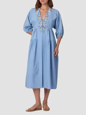 Shoshanna Evora Embroidered Cotton Midi-dress
