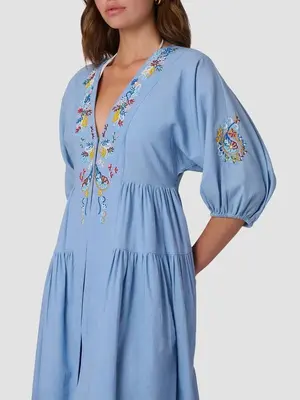 Shoshanna Evora Embroidered Cotton Midi-dress