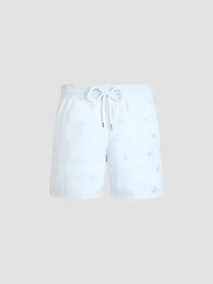 Vilebrequin Embroidered Micro Ronde Des Tortues Diagonal Swim Trunks - Blanc