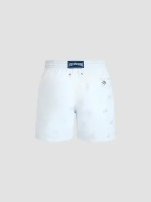 Vilebrequin Embroidered Micro Ronde Des Tortues Diagonal Swim Trunks - Blanc