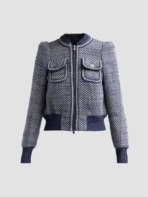 MAISON COMMON Tweed Bomber Jacket - Navy