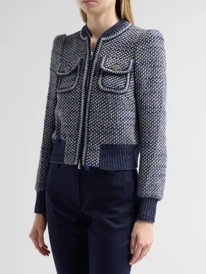MAISON COMMON Tweed Bomber Jacket - Navy
