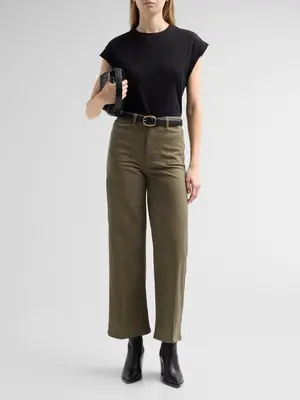 FRAME Le Slim Palazzo Modernist Pocket Crop Pants - Grasshopper