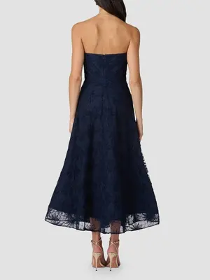 Shoshanna Mccall Floral Embroidered Strapless Tea-length Dress