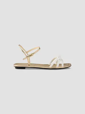 Prada Flat Patent And Metallic Leather Sandals - White