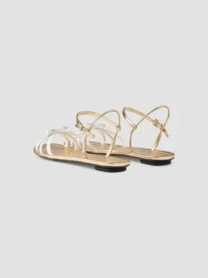 Prada Flat Patent And Metallic Leather Sandals - White