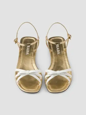 Prada Flat Patent And Metallic Leather Sandals - White