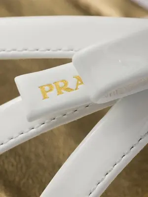 Prada Flat Patent And Metallic Leather Sandals - White