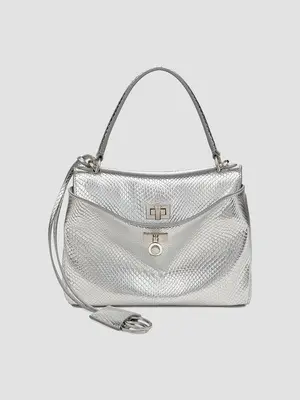 Balenciaga Rodeo Embossed Leather Top Handle Bag - Silver