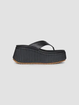 Chloé Nama Leather Wedge Sandals - Black