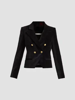 Alice + Olivia Sable Double-breasted Velvet Crop Blazer - Black