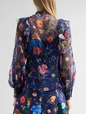 MAISON COMMON Floral Silk Organza Tieneck Blouse