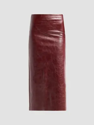 Alice + Olivia Maeve Solid Side-slit Midi Skirt - Cognac