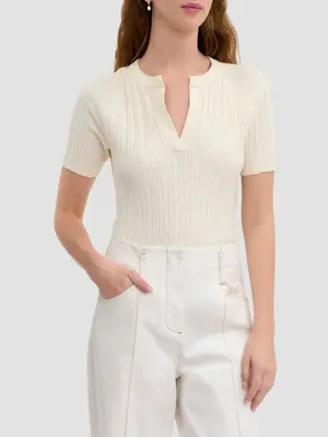 Rebecca Taylor Bouclé Knit Cotton Blend Sweater - Ivory