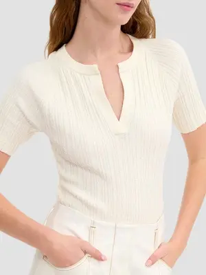Rebecca Taylor Bouclé Knit Cotton Blend Sweater - Ivory