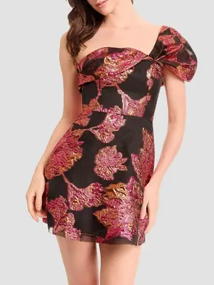 Dress The Population Olive One-shoulder Brocade Minidress