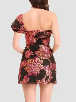 Dress The Population Olive One-shoulder Brocade Minidress