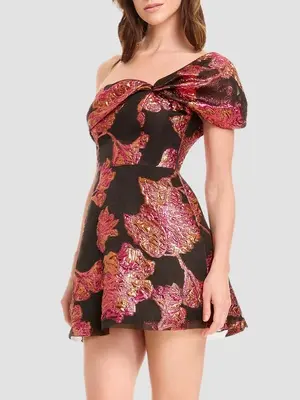 Dress The Population Olive One-shoulder Brocade Minidress