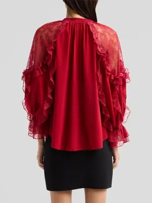 Alice + Olivia Aleena Ruffled Lace-trim Blouse