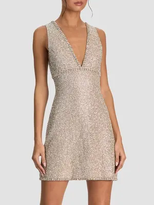 Alice + Olivia Mandy Embellished Plungingv-neck Mini Dress