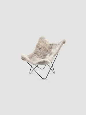 WEICH COUTURE ALPACA Mariposa Alpaca Fur & Steel Butterfly Chair - Silver Grey