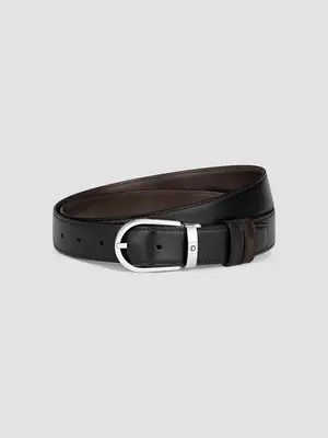 Montblanc Horseshoe Reversible Leather Belt - Black