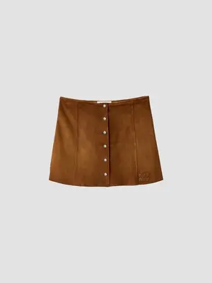 Miu Miu Waxed Suede Mini-skirt - Brown