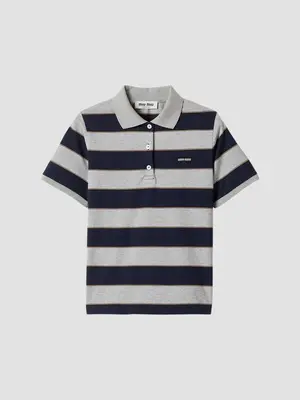 Miu Miu Striped Jersey Polo Shirt Blue Multi