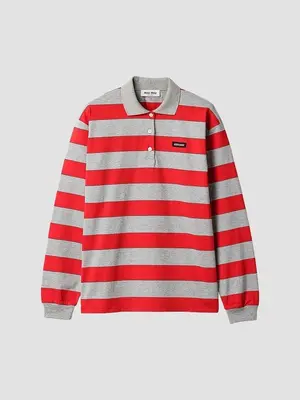Miu Miu Striped Jersey Polo Shirt Red
