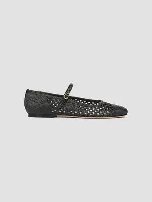 Veronica Beard Ellie Faux Raffia Weave Mary Janes - Black