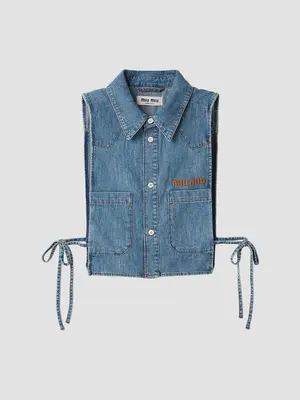 Miu Miu Cropped Chambray Tie Shirt