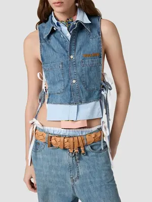 Miu Miu Cropped Chambray Tie Shirt