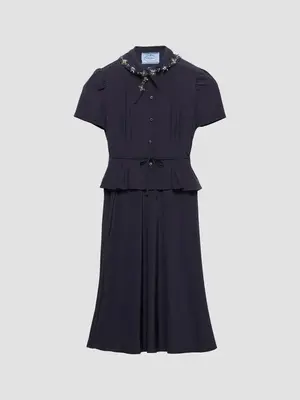 Prada Embroidered Marocain Dress - Blue