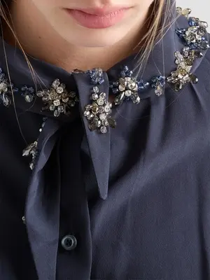 Prada Embroidered Marocain Dress - Blue