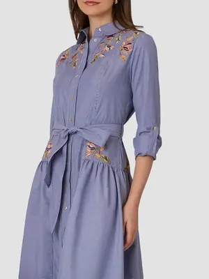 Shoshanna Caldwell Embroidered Pinstriped Shirtdress