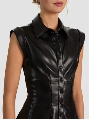 Alice + Olivia Kim Faux-leather Mini Shirtdress