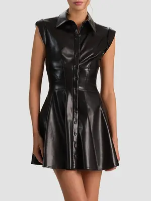 Alice + Olivia Kim Faux-leather Mini Shirtdress