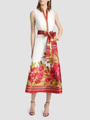 Badgley Mischka Border Floral Belted Cocktail Dress