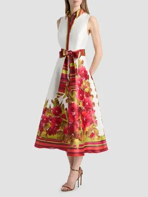 Badgley Mischka Border Floral Belted Cocktail Dress