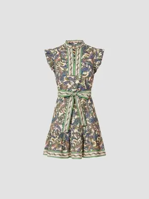 Shoshanna Leah Paisley Stretch-cotton Tie-waist Mini Dress - Ivory Multi