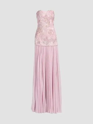 Badgley Mischka Beaded Drop Waist Strapless Gown - Blush Multi