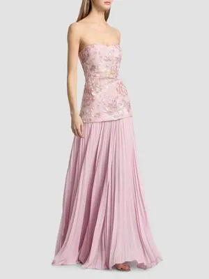 Badgley Mischka Beaded Drop Waist Strapless Gown