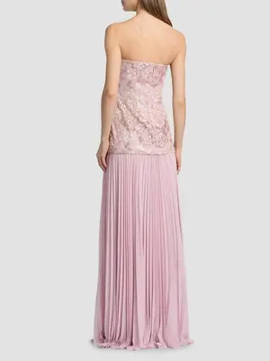 Badgley Mischka Beaded Drop Waist Strapless Gown