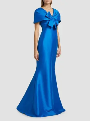 Badgley Mischka Cape-neck Trumpet Gown