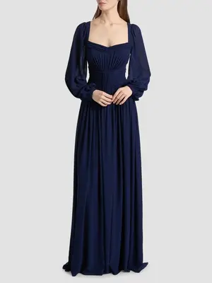Badgley Mischka Queen Anne Pleated Georgette A-line Gown