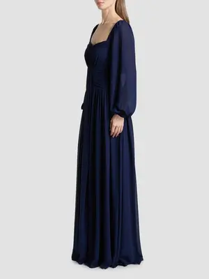 Badgley Mischka Queen Anne Pleated Georgette A-line Gown