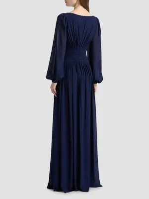 Badgley Mischka Queen Anne Pleated Georgette A-line Gown