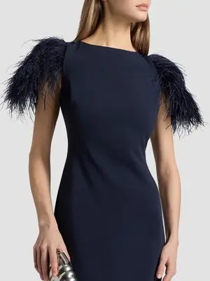 Badgley Mischka Feather Cuff Odessa Crepe Column Gown